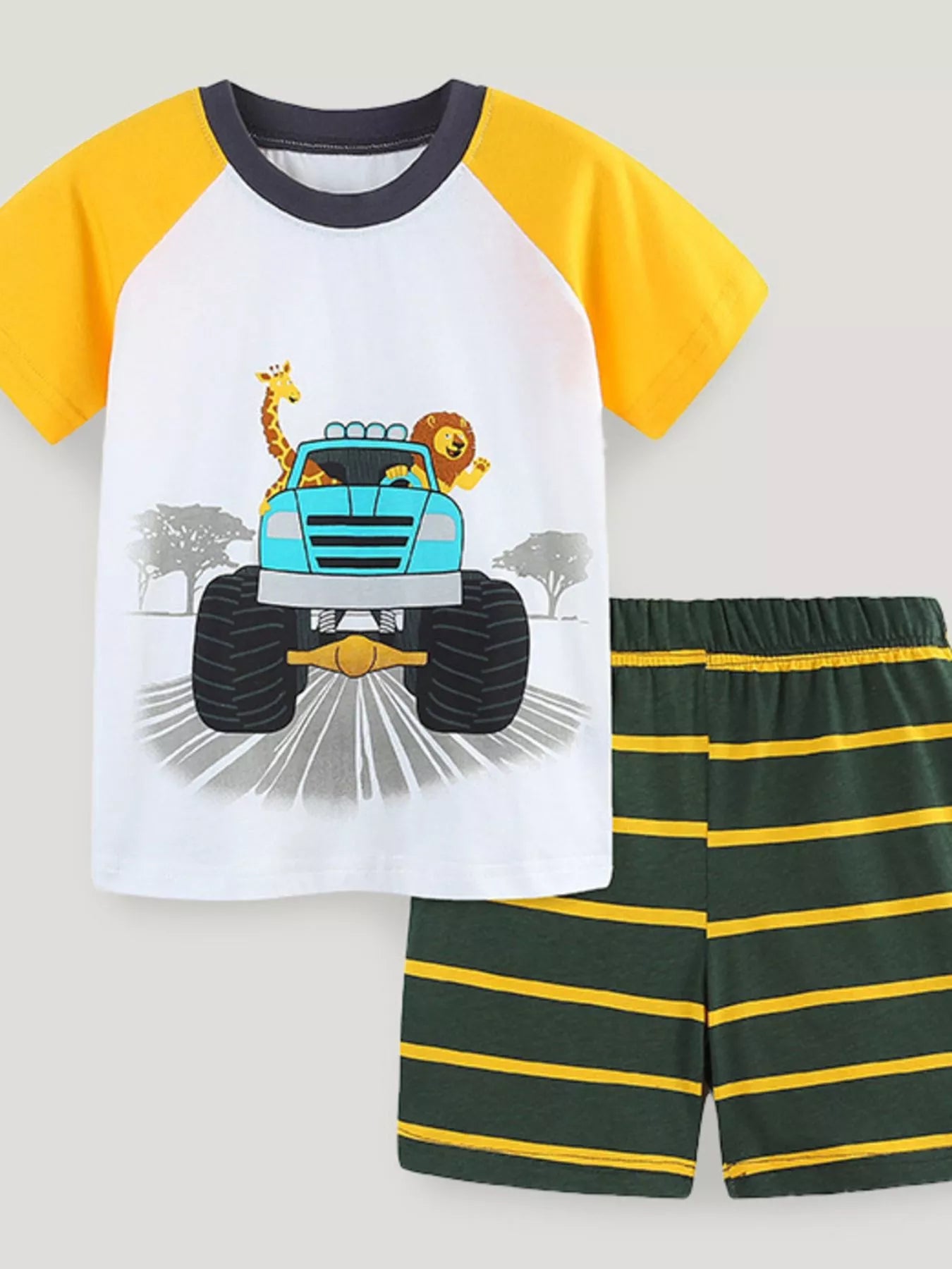 Kids' Monster Truck and Animal Graphic Tee and Shorts Pajama Set ...